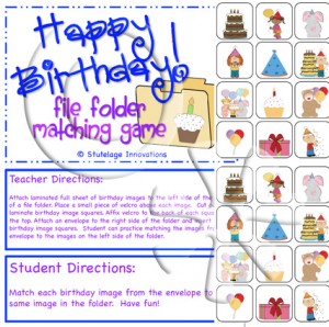 Stutelage Innovations :: Happy Birthday File Folder Matching Games